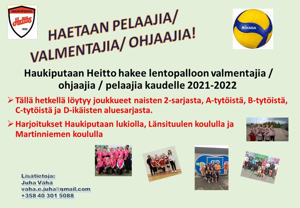 Lentopallo hakee valmentajia/ohjaajia ja pelaajia kaudelle 2021-2022 - Haukiputaan Heitto